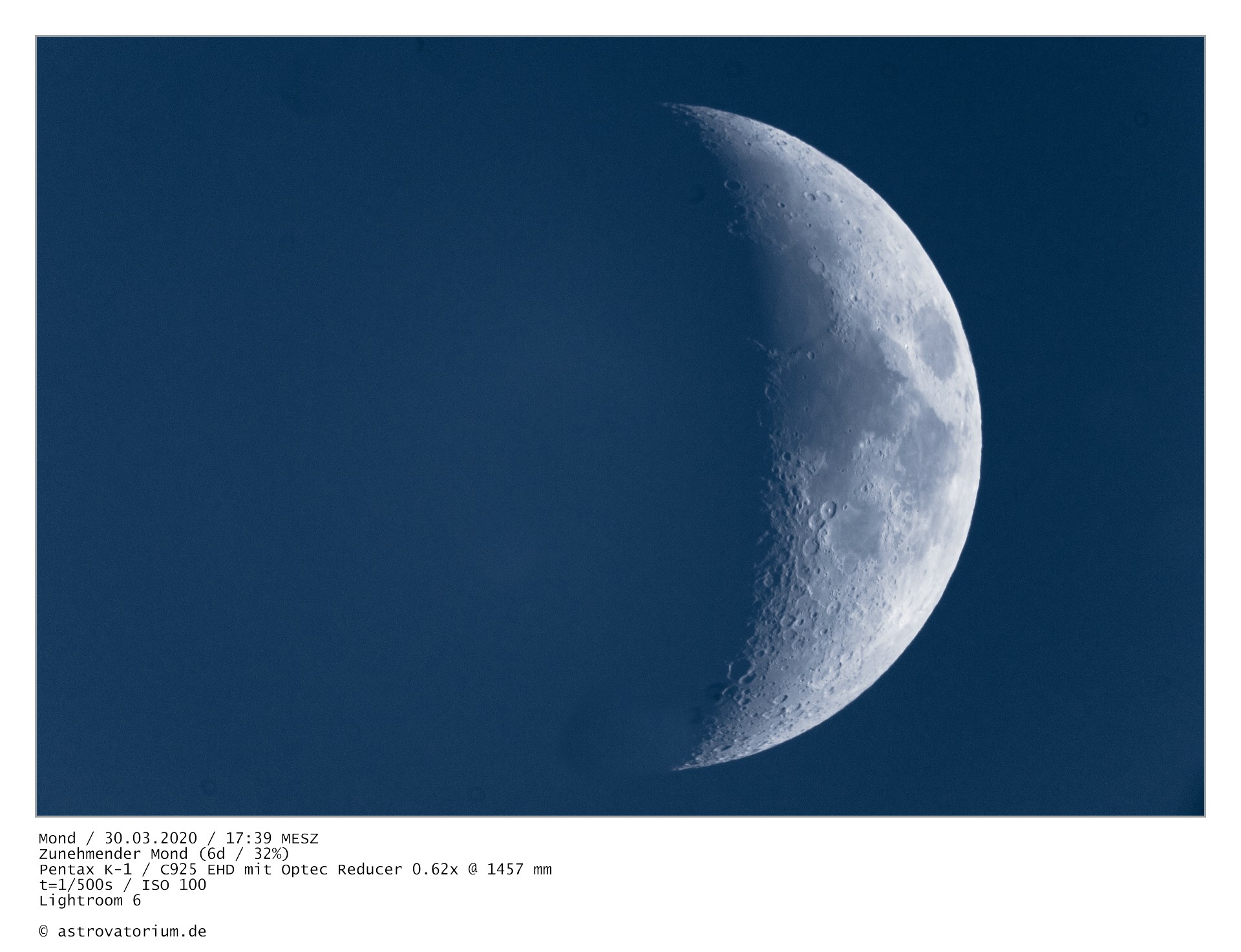 Zunehmender Mond (6d/32%) / 30.03.2020 » astrovatorium.de