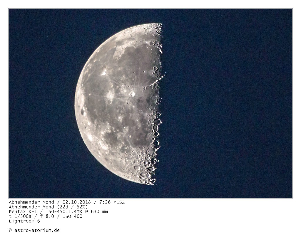 Abnehmender Mond (22d/52%) / 02.10.2018 » astrovatorium.de