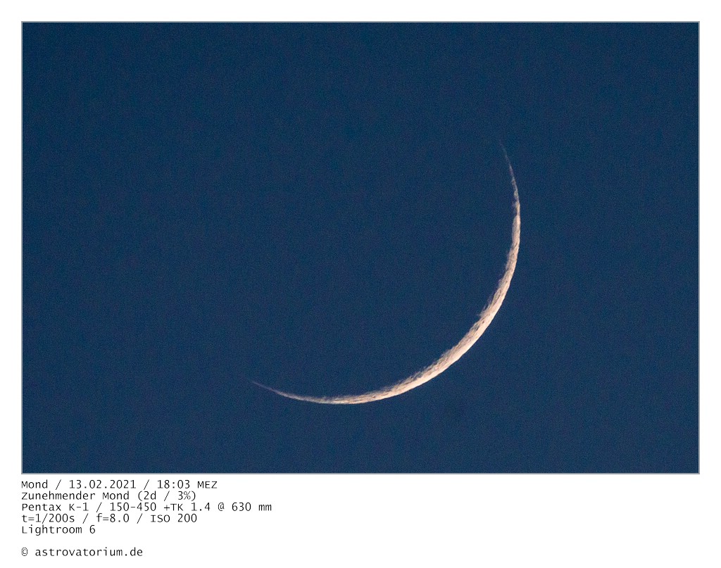 Zunehmender Mond - Schmale Mondsichel (2d/3%) / 13.02.2021 ...