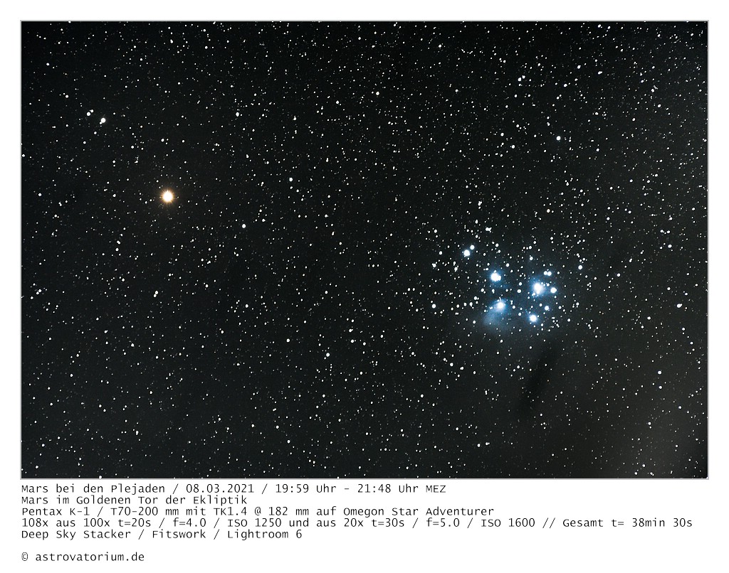 Mars bei den Plejaden im Goldenen Tor der Ekliptik / 08.03.2021 ...